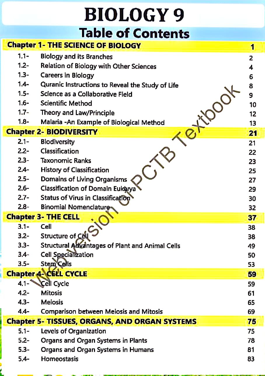 9th Class New Biology SNC Book 2025 Punjab Textbook Board